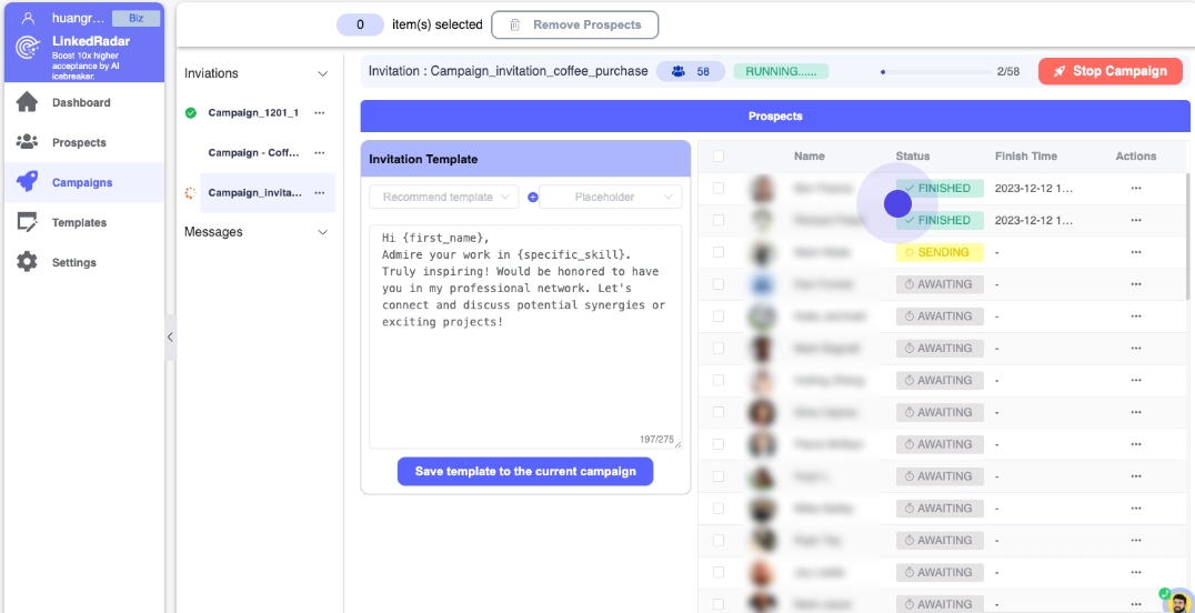 Create an invitation campaign and sent invitations automatically