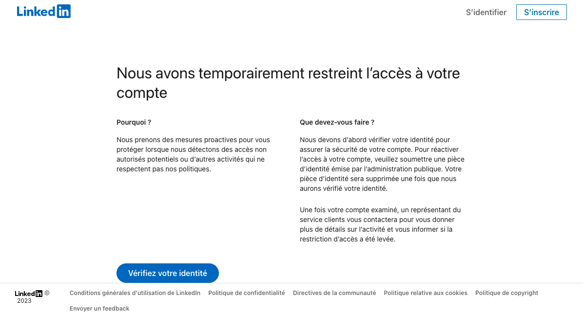 Résoudre les restrictions de compte LinkedIn et "Nous avons temporairement restreint l’accès à ...