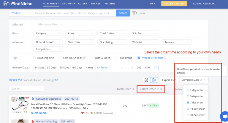 The list page focuses on the data of orders