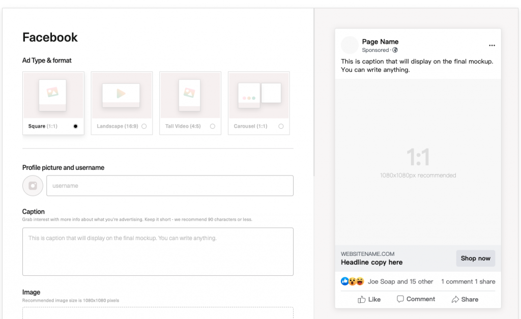 Facebook Ad Mockup Generator: Create Facebook Ads Post Mockup
